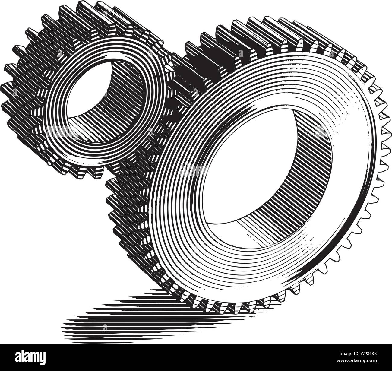 Engraved-style illustration of two gears Stock Vector Image & Art - Alamy