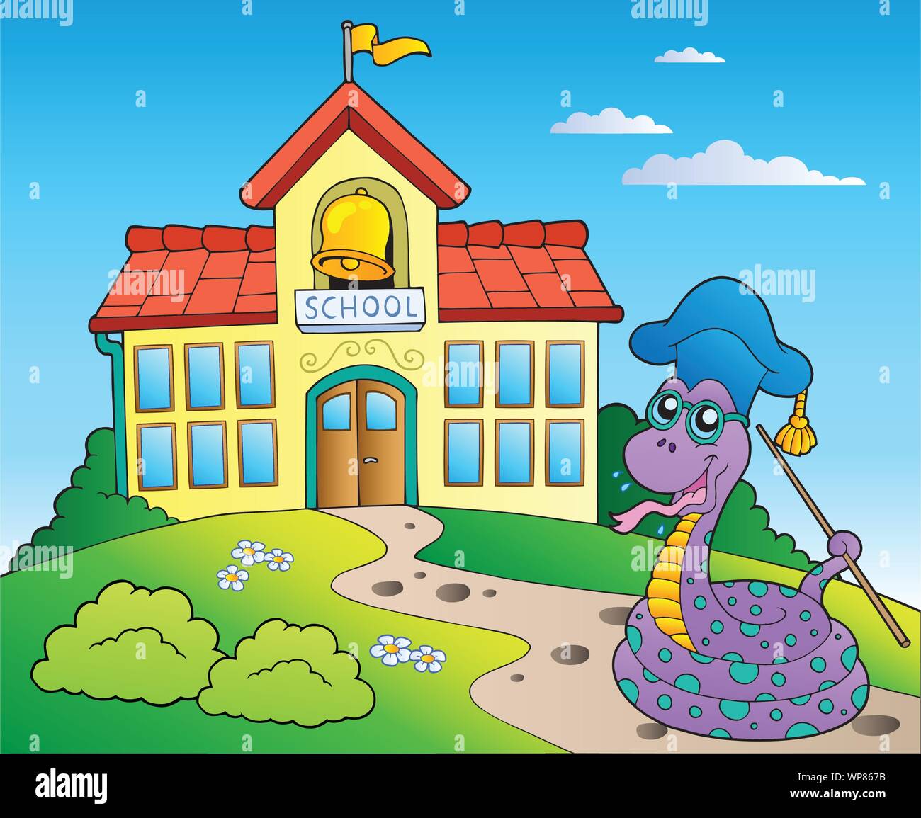 Snake teacher with school building Stock Vector Image & Art - Alamy