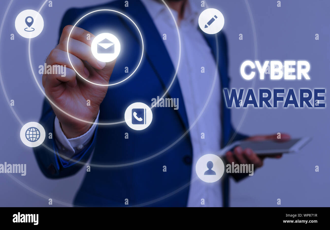 Conceptual hand writing showing Cyber Warfare. Concept meaning Virtual ... Conceptual hand writing showing Cyber Warfare. Concept meaning Virtual ...