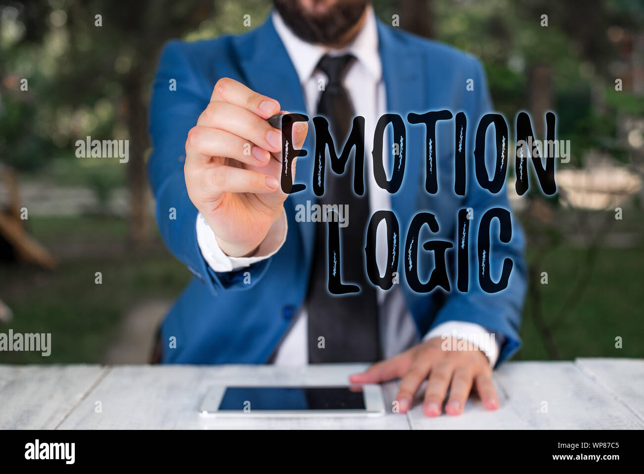 Writing note showing Emotion Logic. Business concept for Heart or Brain ...