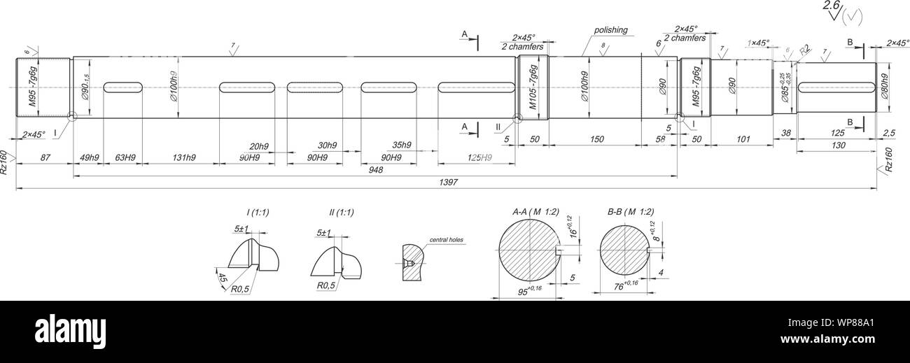 Shaft Sketch With Chamfers Engineering Drawing Vector Image, 59% OFF