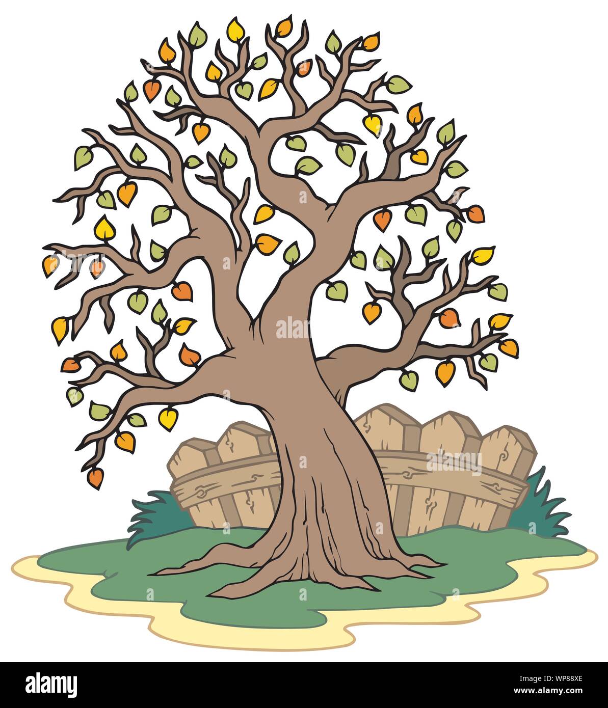 Leafy tree with fence Stock Vector Image & Art - Alamy