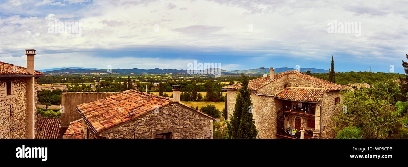 Panoramic View Over The Roofs Of Traditional South France Stonewalled ...