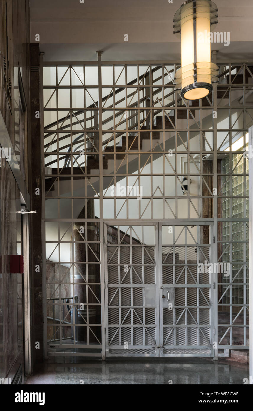 Lobby. View of interior metal screen and stairway. U.S. Post Office and ...