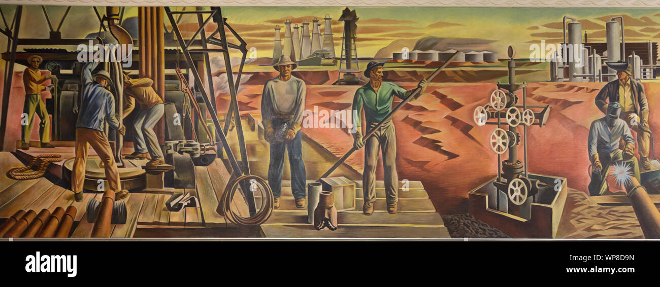 Lobby mural: Oil, by Julius Woeltz at the J. Marvin Jones Federal ...