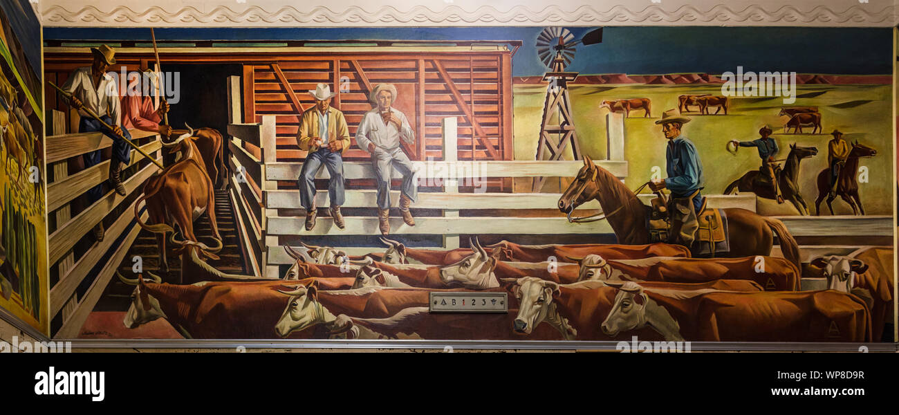 Lobby mural: Cattle loading, by Julius Woeltz at the J. Marvin Jones ...