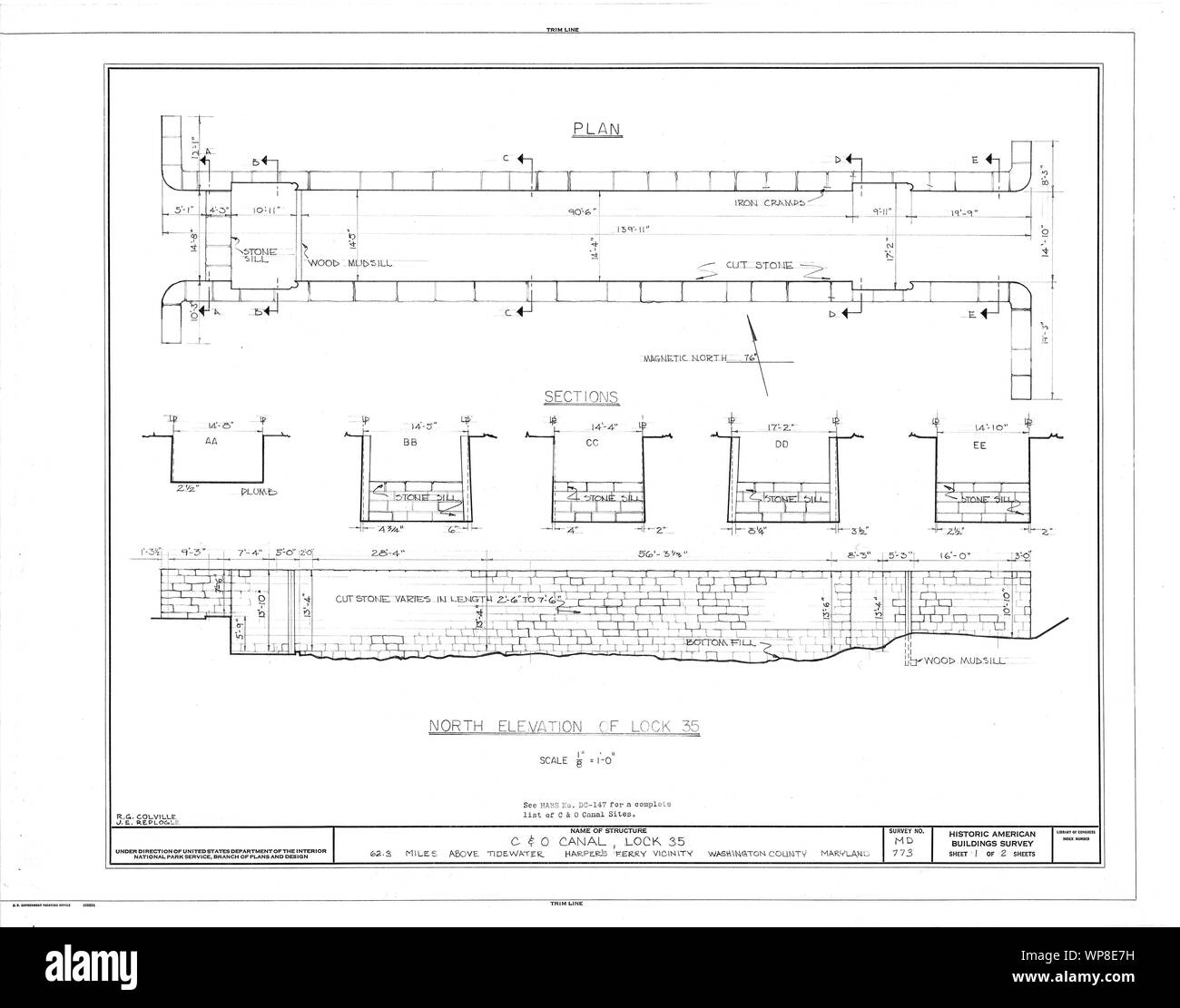 Lock 35 Chesapeake and Ohio Canal drawing from HABS Stock Photo - Alamy