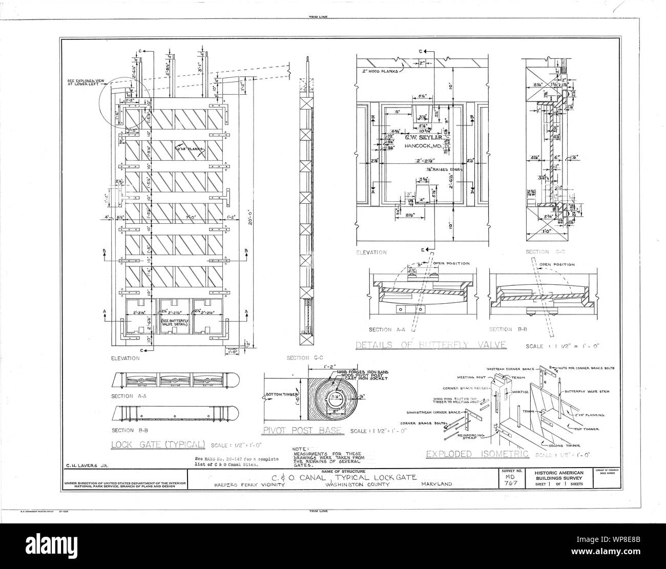 Lock Gate drawing from HABS Stock Photo - Alamy