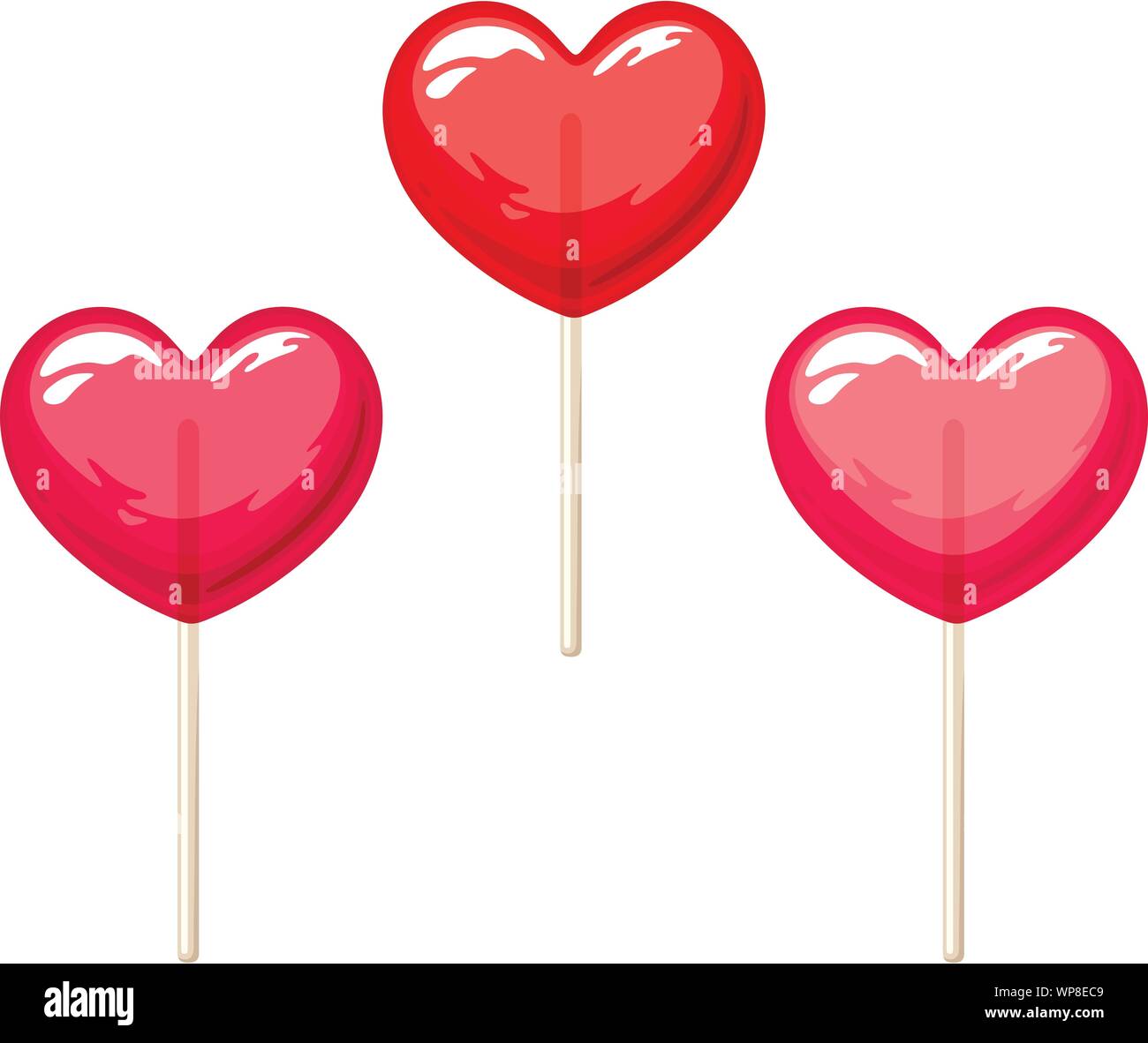 Vector set of three red and pink Valentine's heart lollipops isolated ...