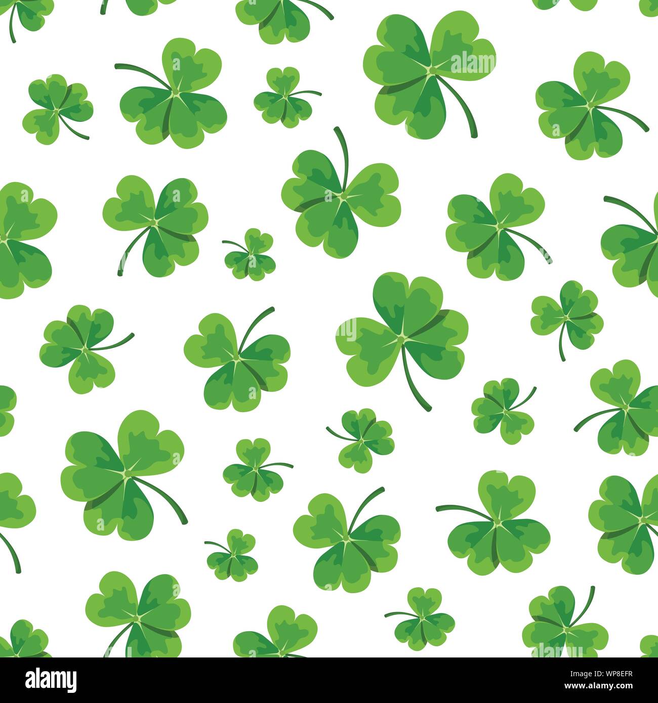 Vector Seamless Pattern With Green Shamrock Leaves On A White