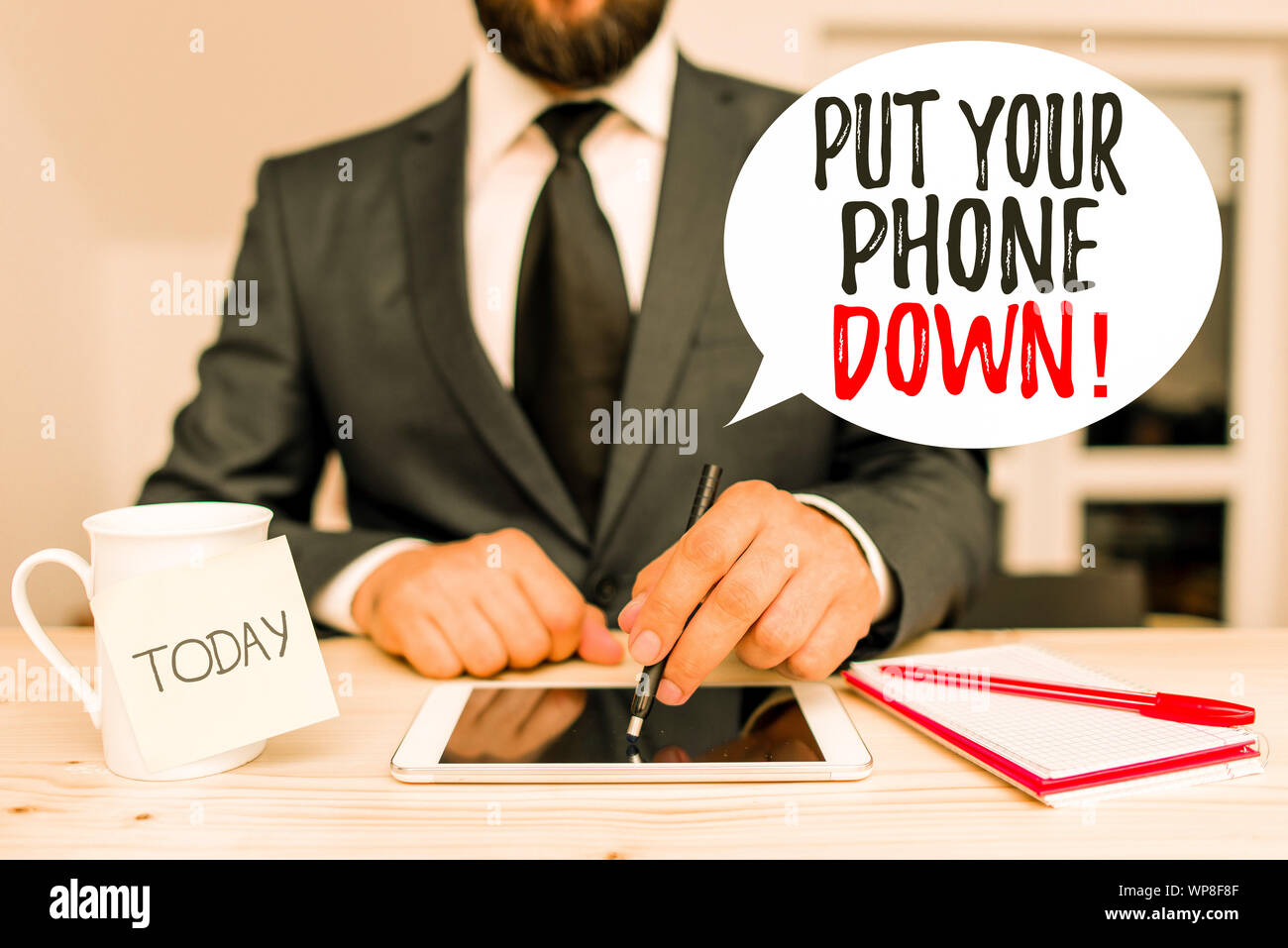 Writing note showing Put Your Phone Down. Business concept for end ...