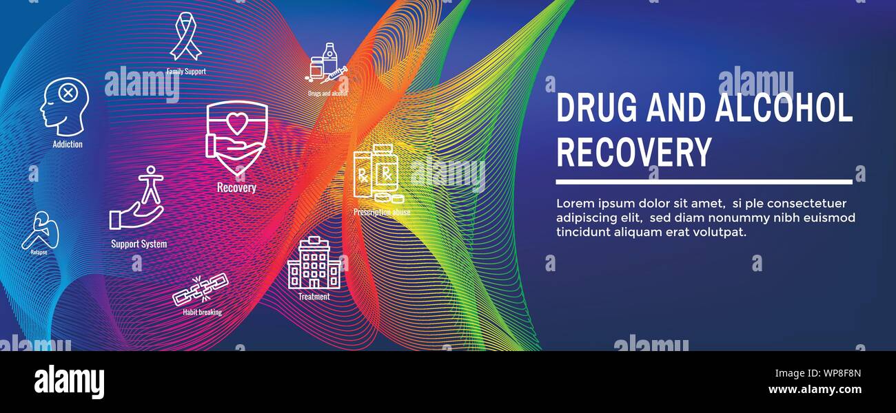 Drug & Alcohol Dependency Icon Set and Web Header Banner Stock Vector ...