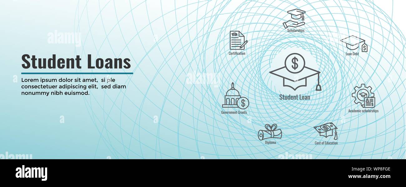 Student Loans Icon Set and Graduation Web Header Banner Stock Vector ...