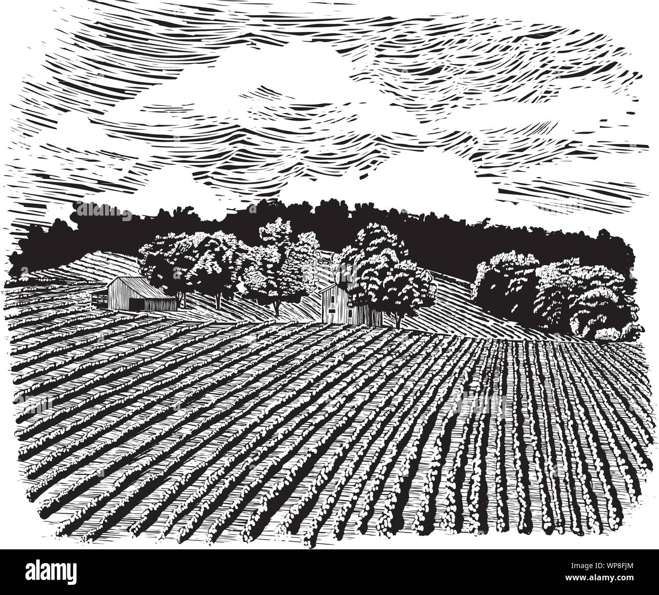 Woodcut-style illustration of a barn scene Stock Vector Image & Art - Alamy