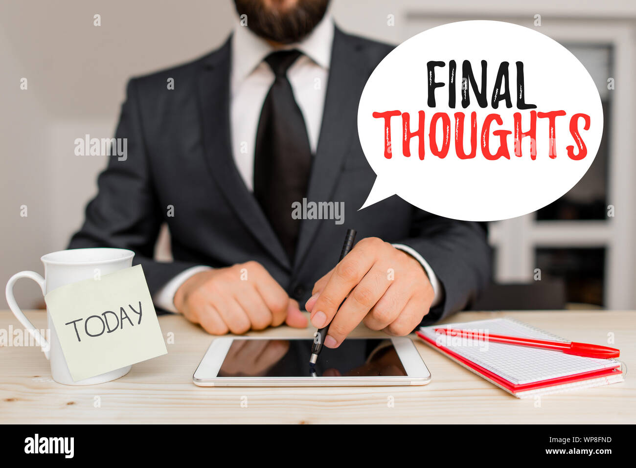 Writing note showing Final Thoughts. Business concept for the ...