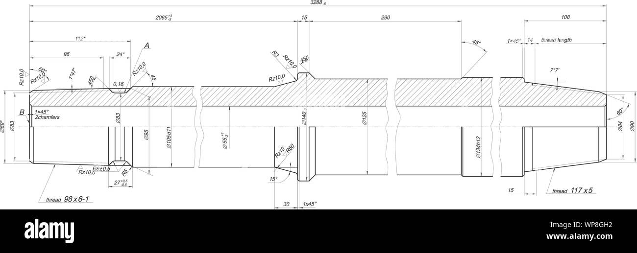 Expanded shaft sketch with threads Stock Vector Image & Art - Alamy
