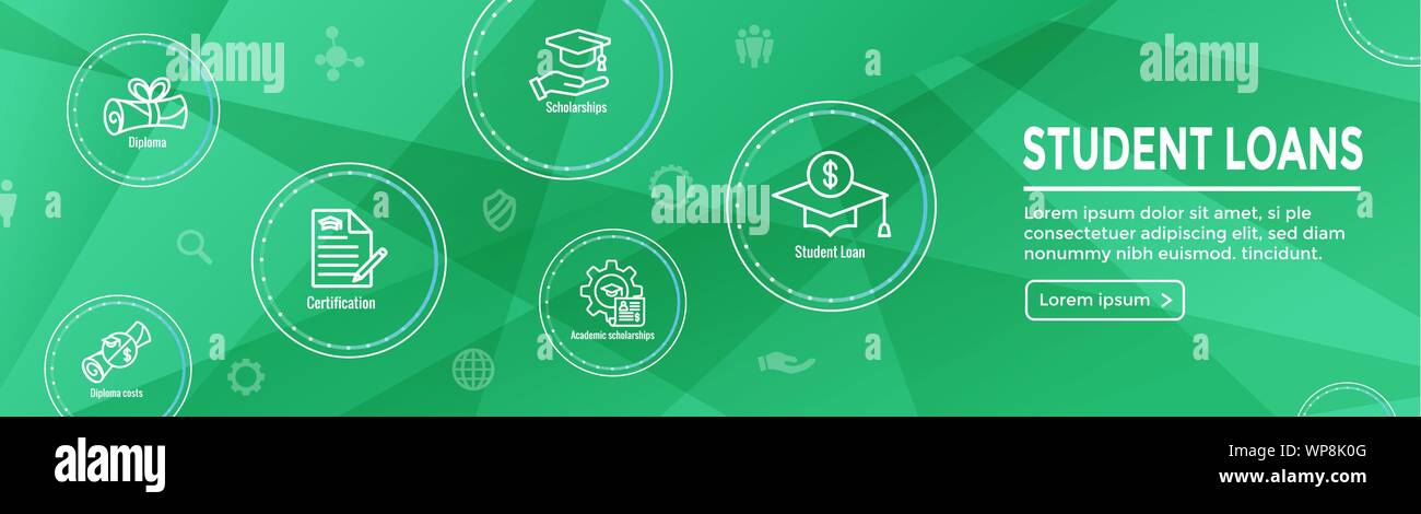 Student Loans Icon Set and Graduation Web Header Banner Stock Vector ...