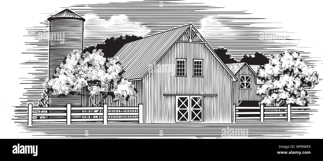 Woodcut illustration of an old barn Stock Vector Image & Art - Alamy