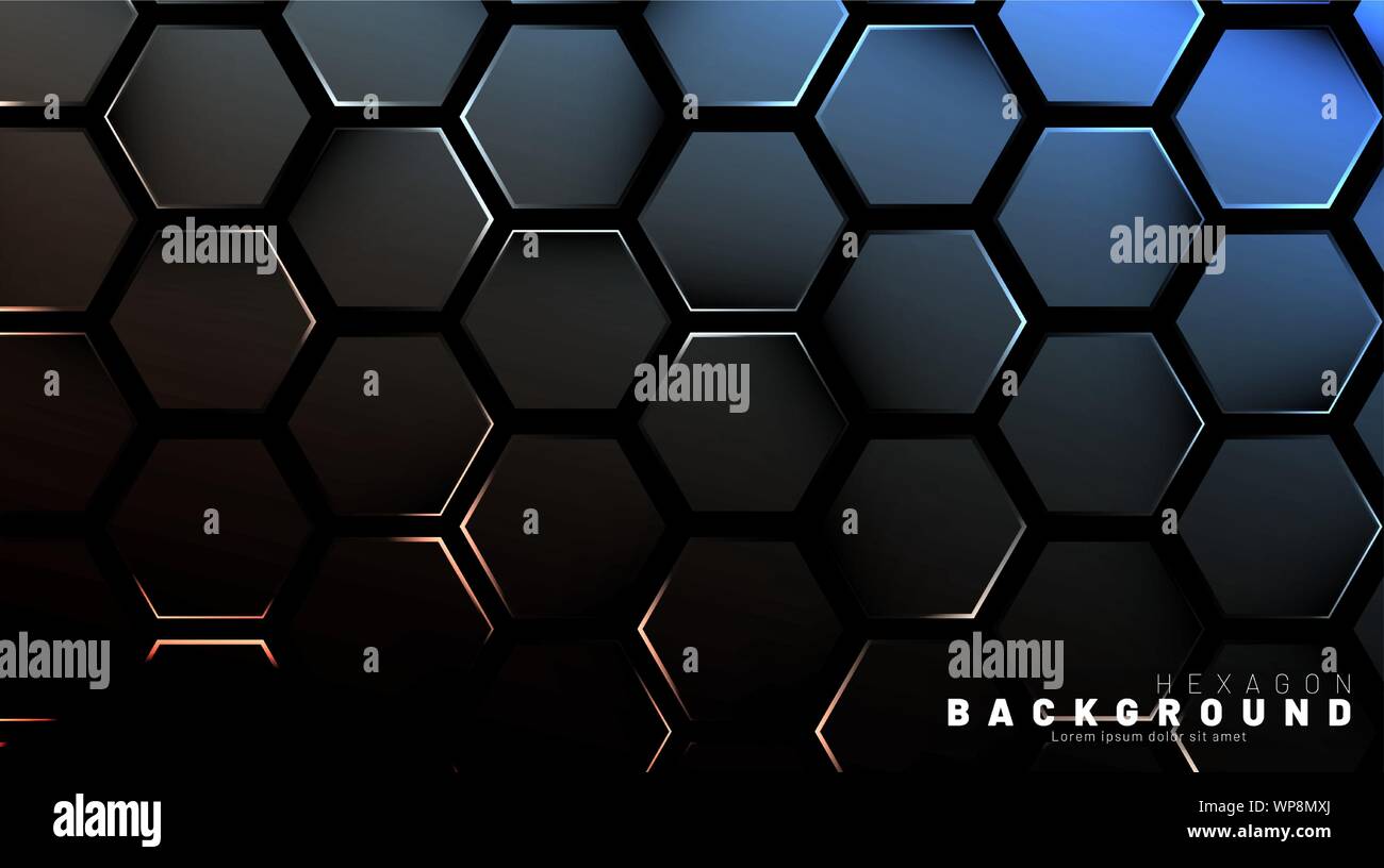 Abstract hexagon gradient colorful light pattern with a dark background technology style ...