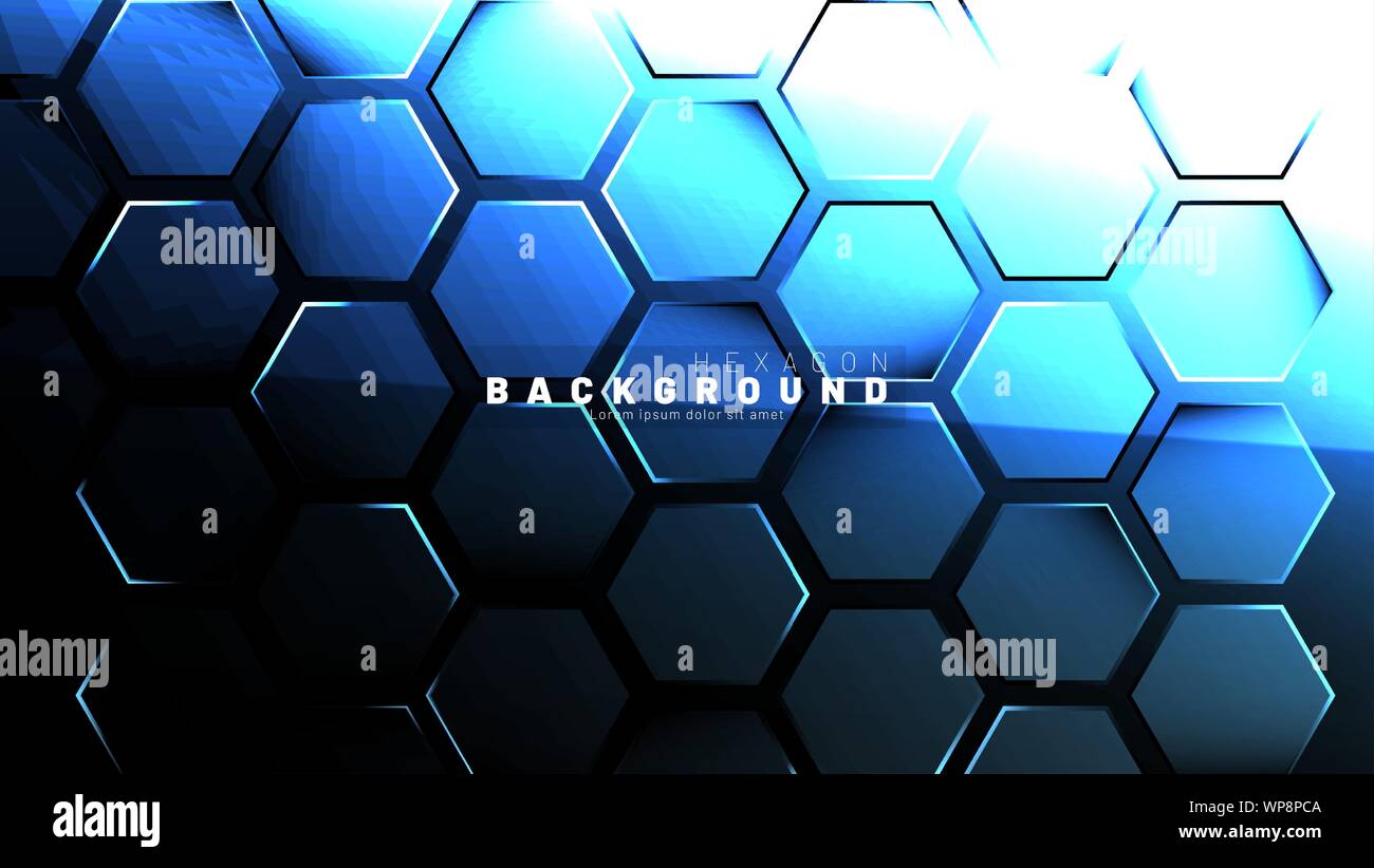Abstract hexagon blue neon gradient pattern on a dark background ...