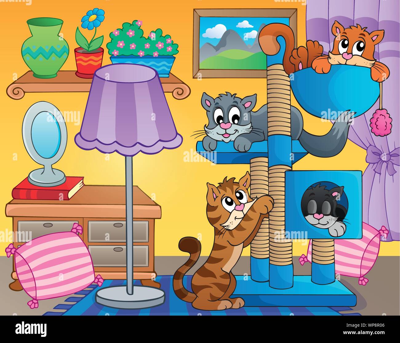 Room with happy cats Stock Vector Image & Art - Alamy
