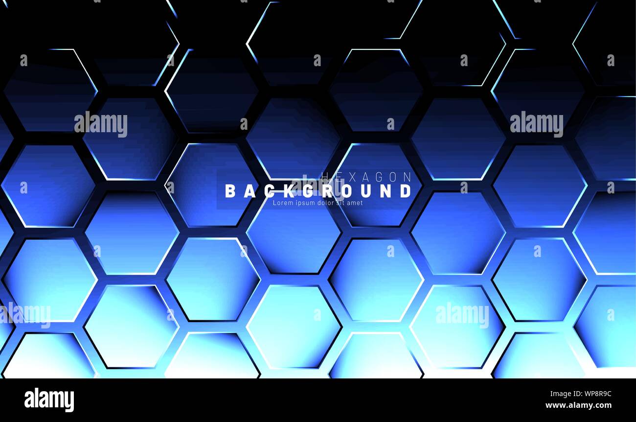 Abstract hexagon blue neon gradient pattern on a dark background ...