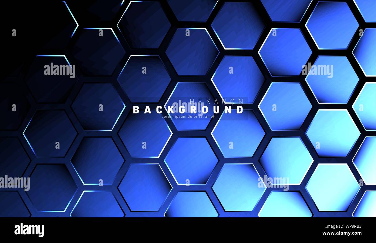 Abstract hexagon blue neon gradient pattern on a dark background ...