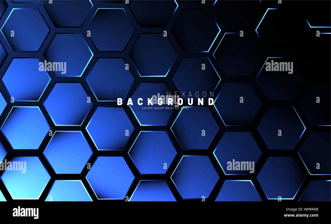 Abstract hexagon blue neon gradient pattern on a dark background ...