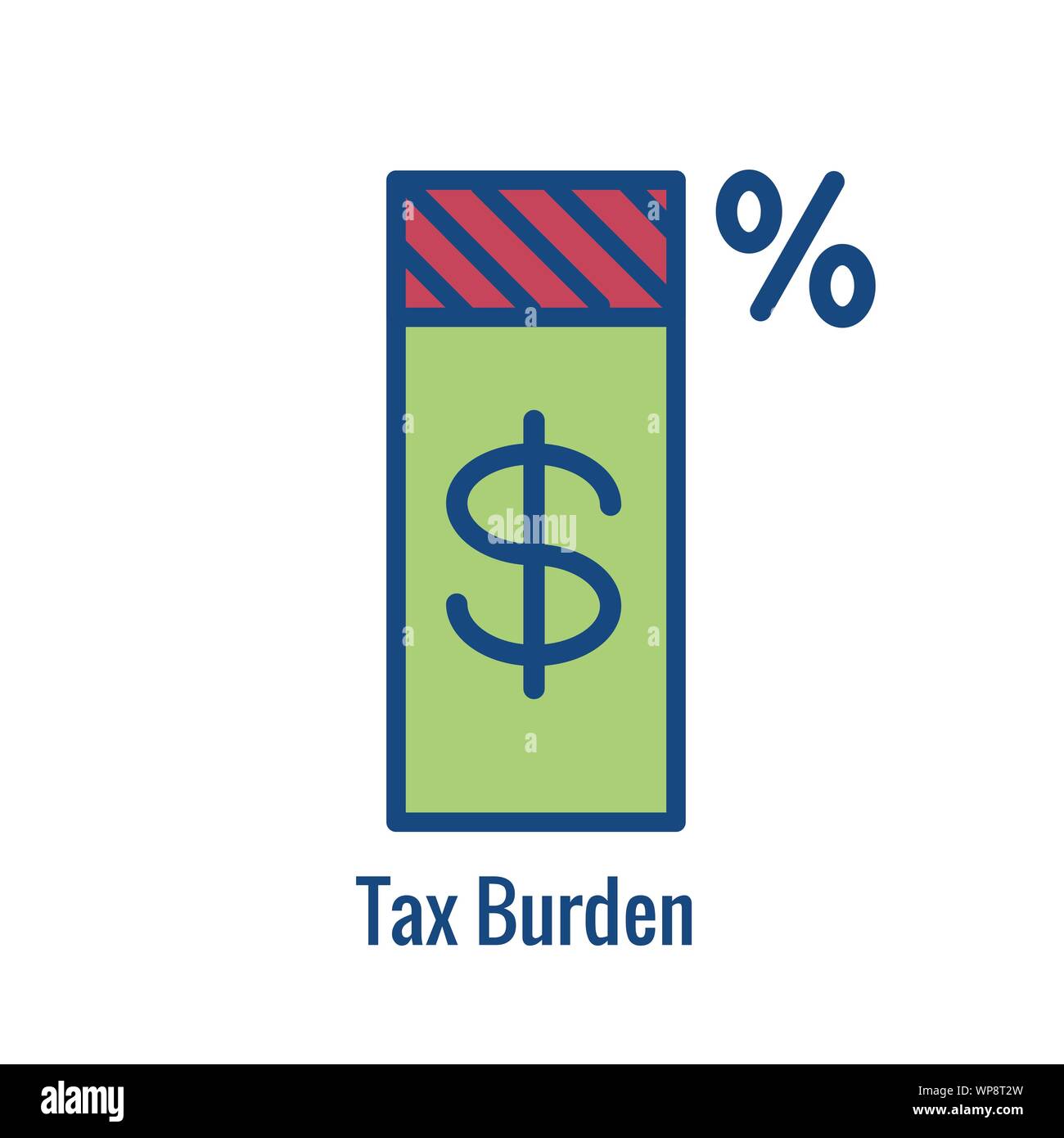 Tax concept w percentage paid, icon and income idea. Flat vector ...