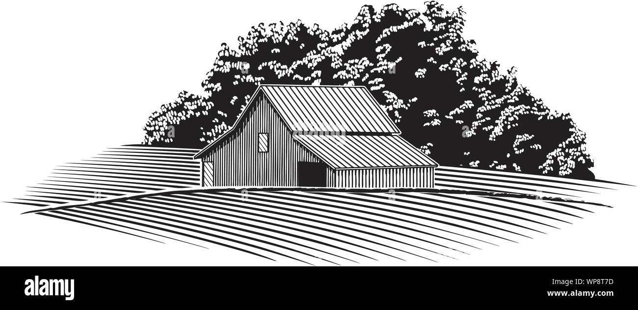 Woodcut illustration of a barn and field Stock Vector Image & Art - Alamy
