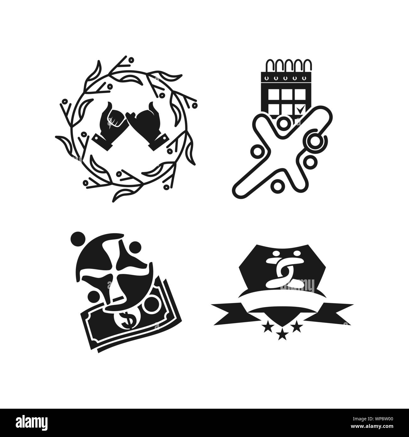 leaf calendar money Commitment Teamwork Together Black Logo Stock ...