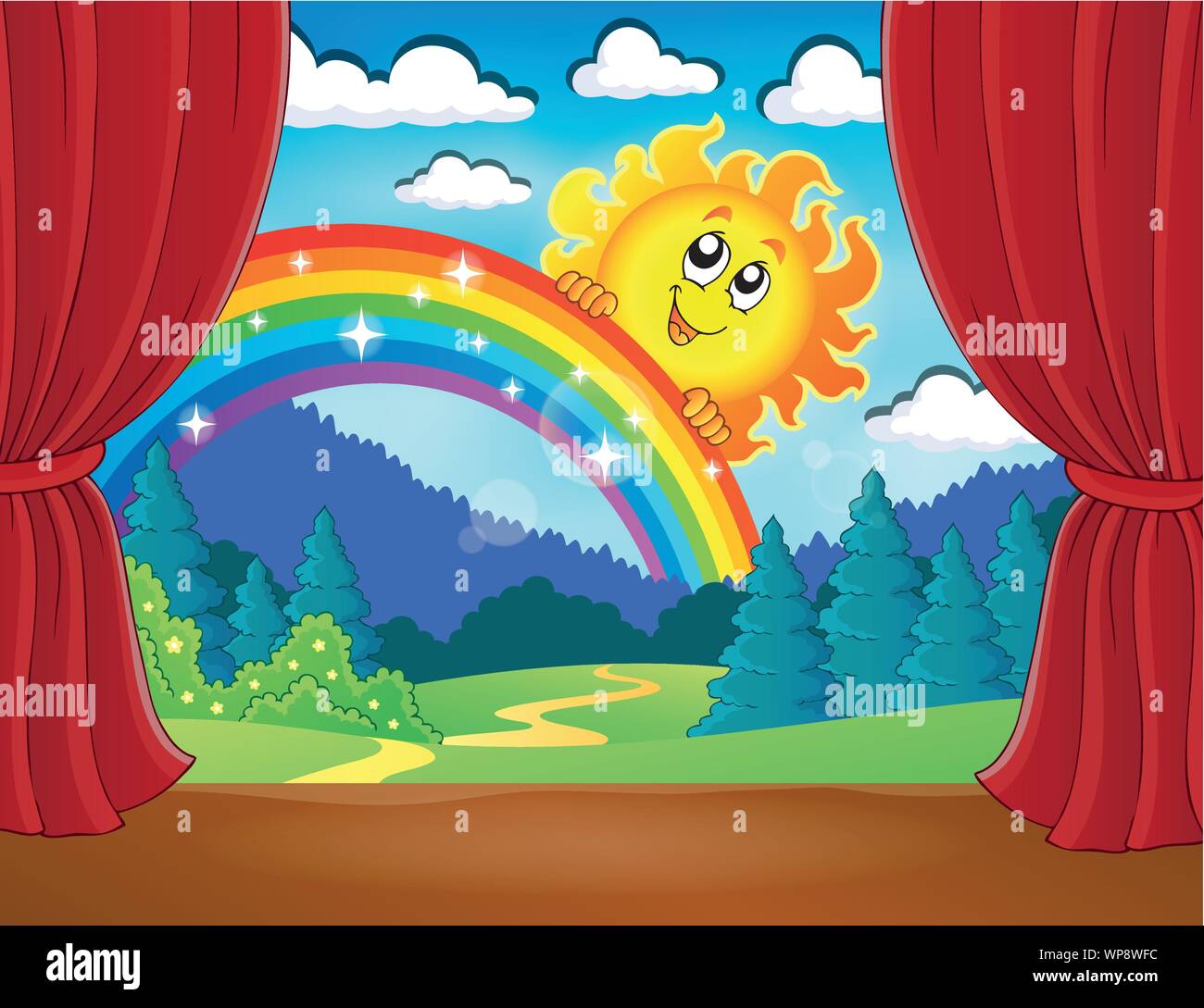 Stage with rainbow and sun Stock Vector Image & Art - Alamy