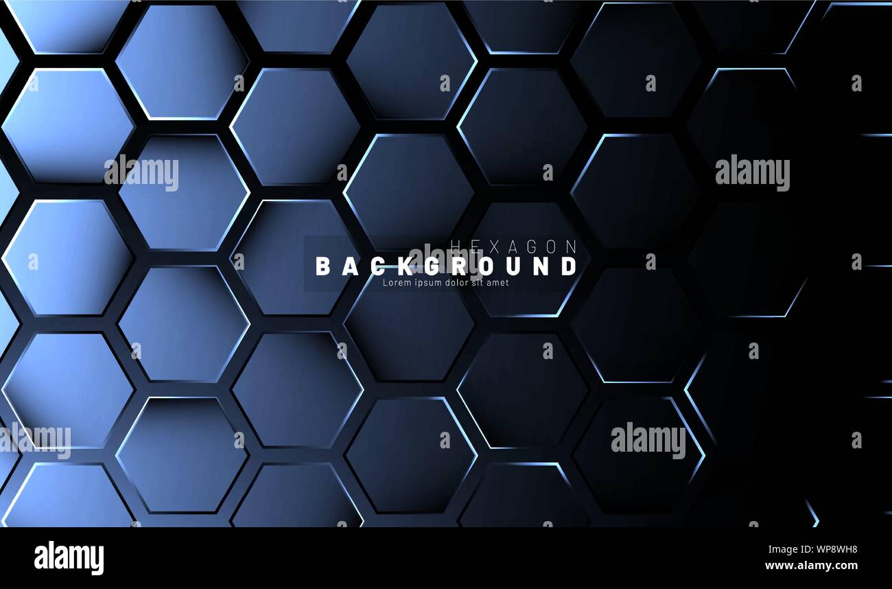 Abstract hexagon blue neon gradient pattern on a dark background ...