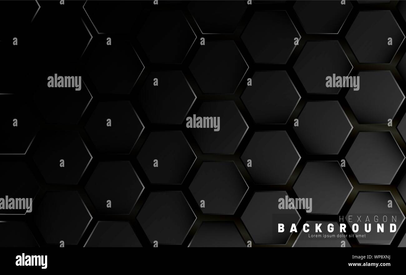 Abstract black hexagon pattern on a technology style of neon gradient ...