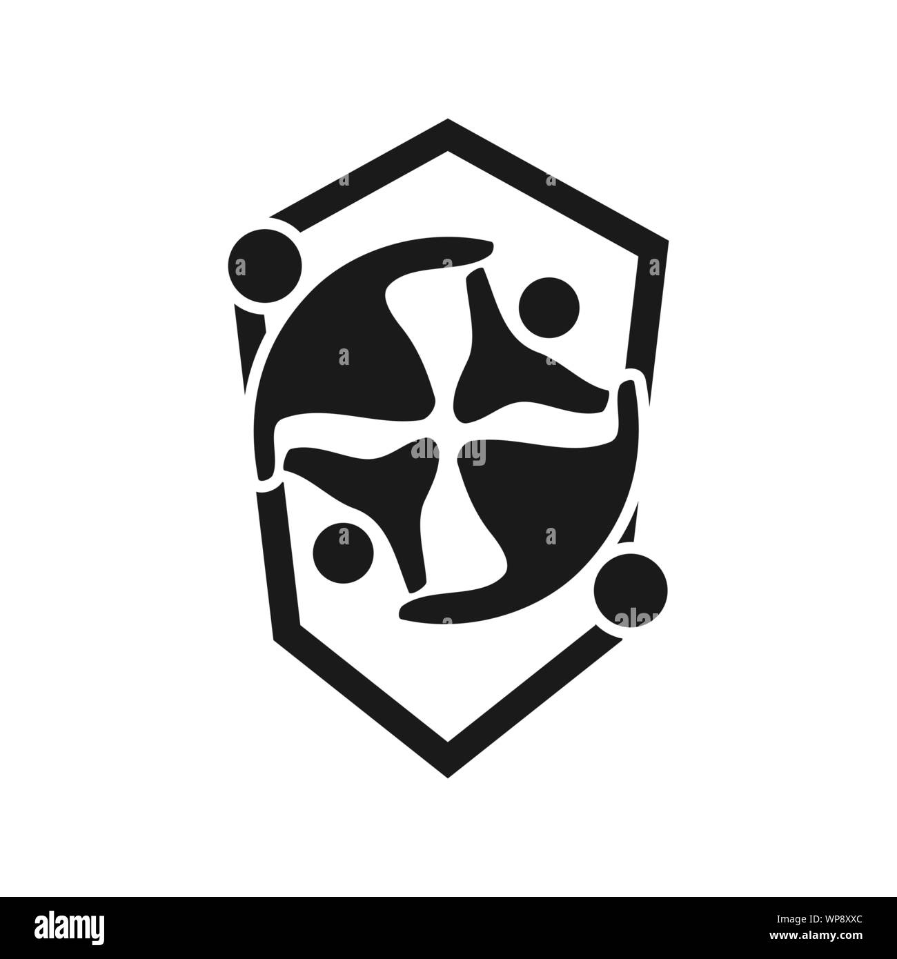 shield protection Commitment Teamwork Together Black Logo Stock Vector ...