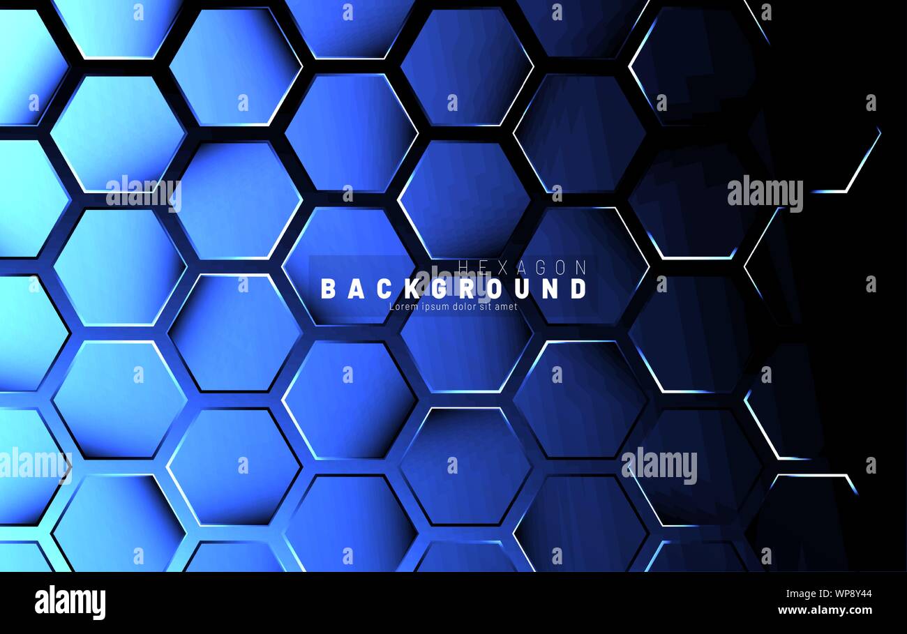 Abstract hexagon blue neon gradient pattern on a dark background ...