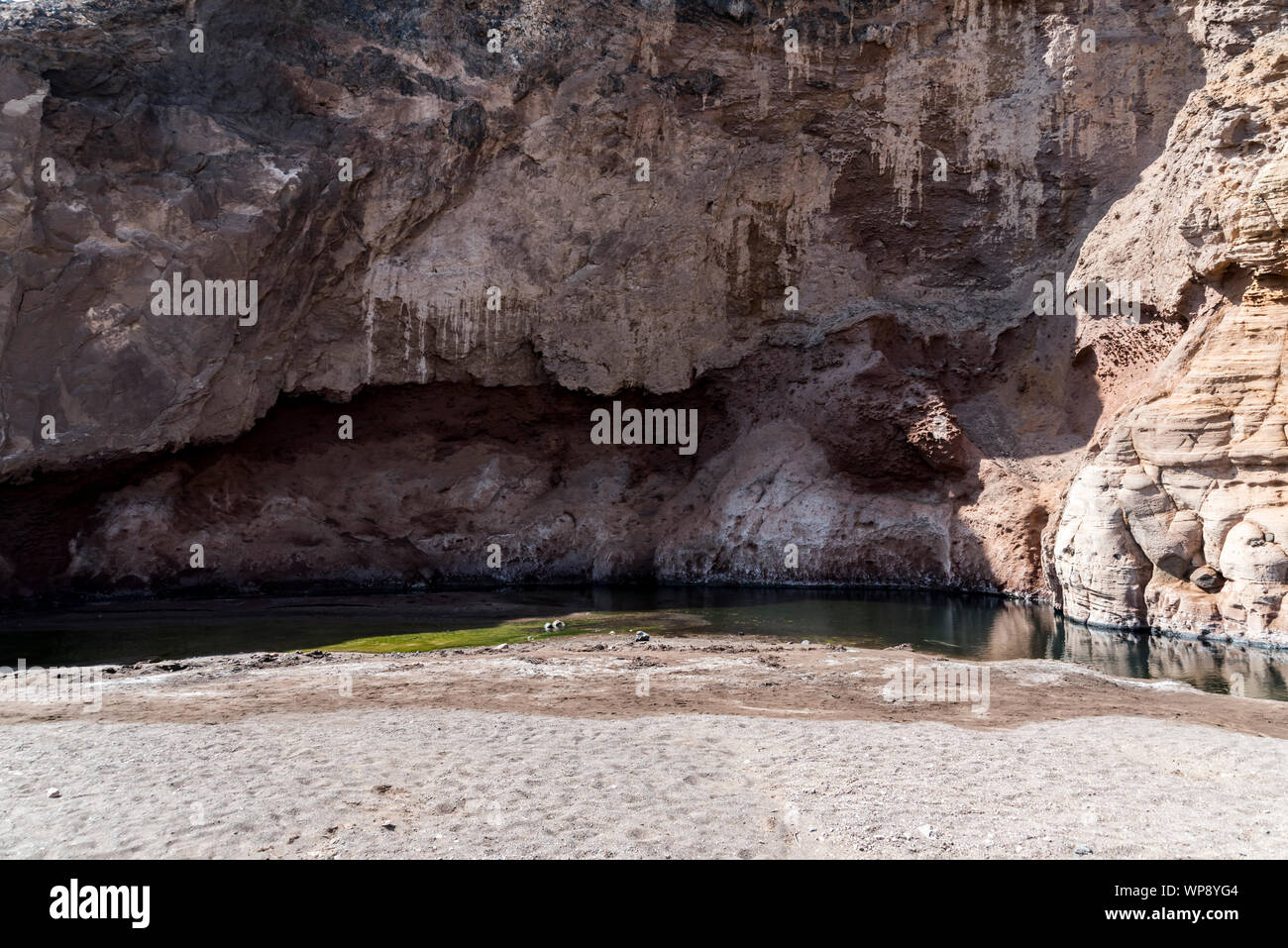 Hot spring sea water and small swamps near Lac Assal (Salt Lake) , 150m ...