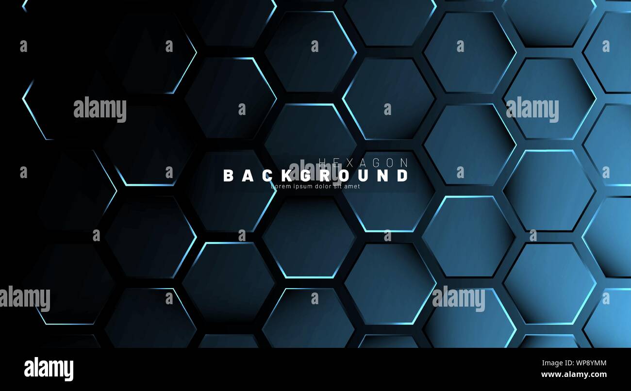 Abstract hexagon blue neon gradient pattern on a dark background ...