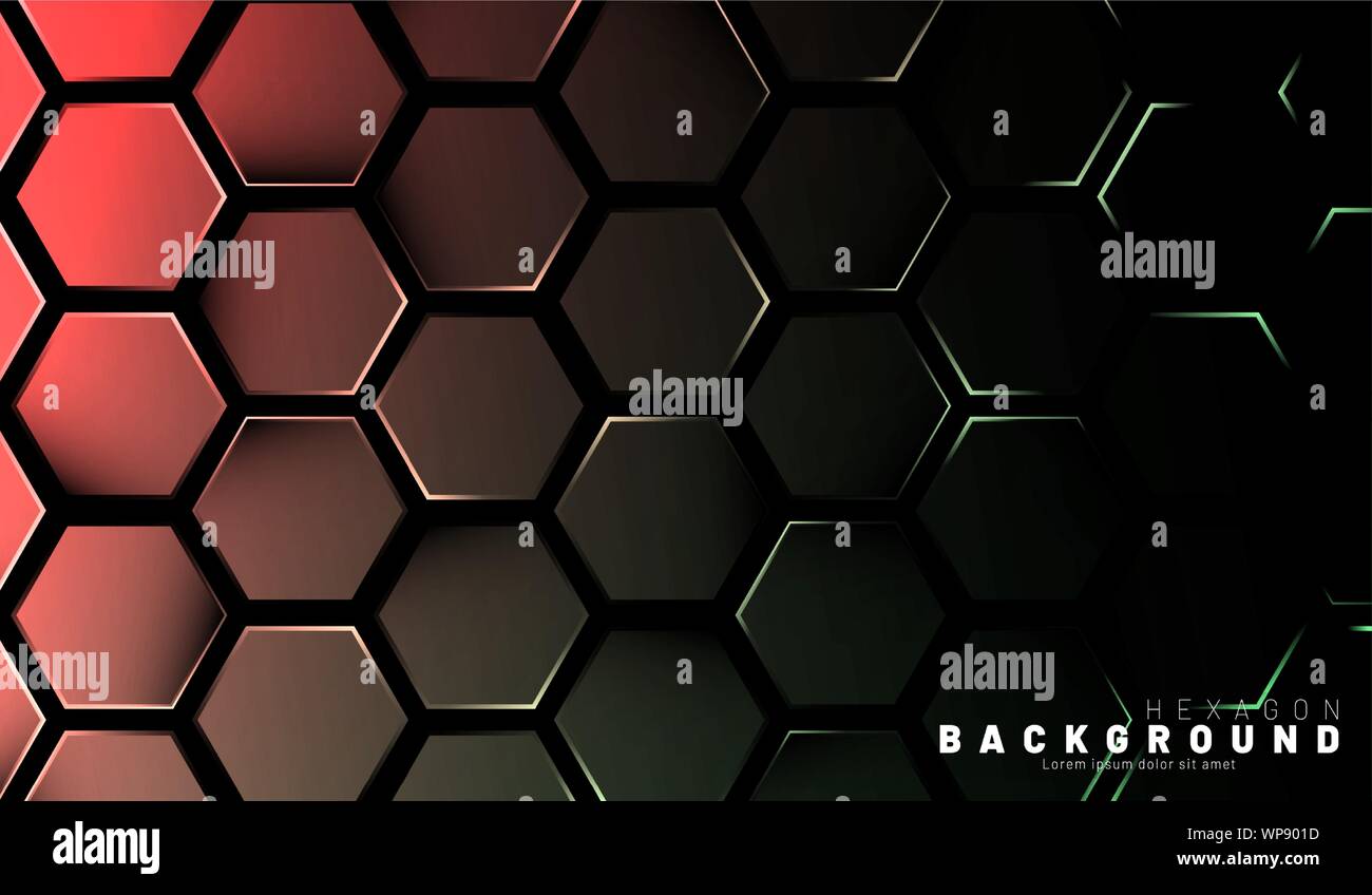 Abstract hexagon gradient colorful light pattern with a dark background technology style ...