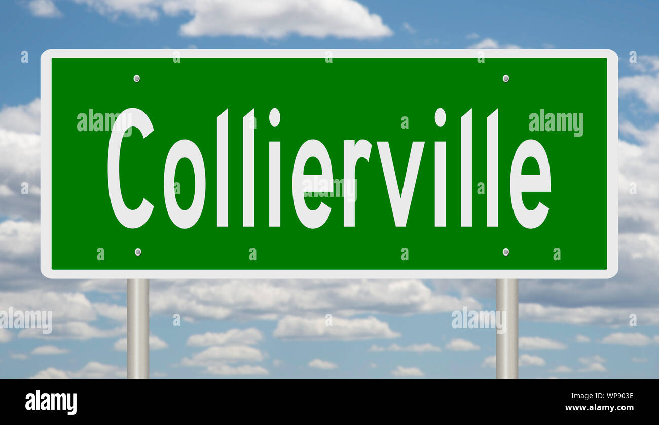Rendering of a green highway sign for Collierville Tennessee Stock ...