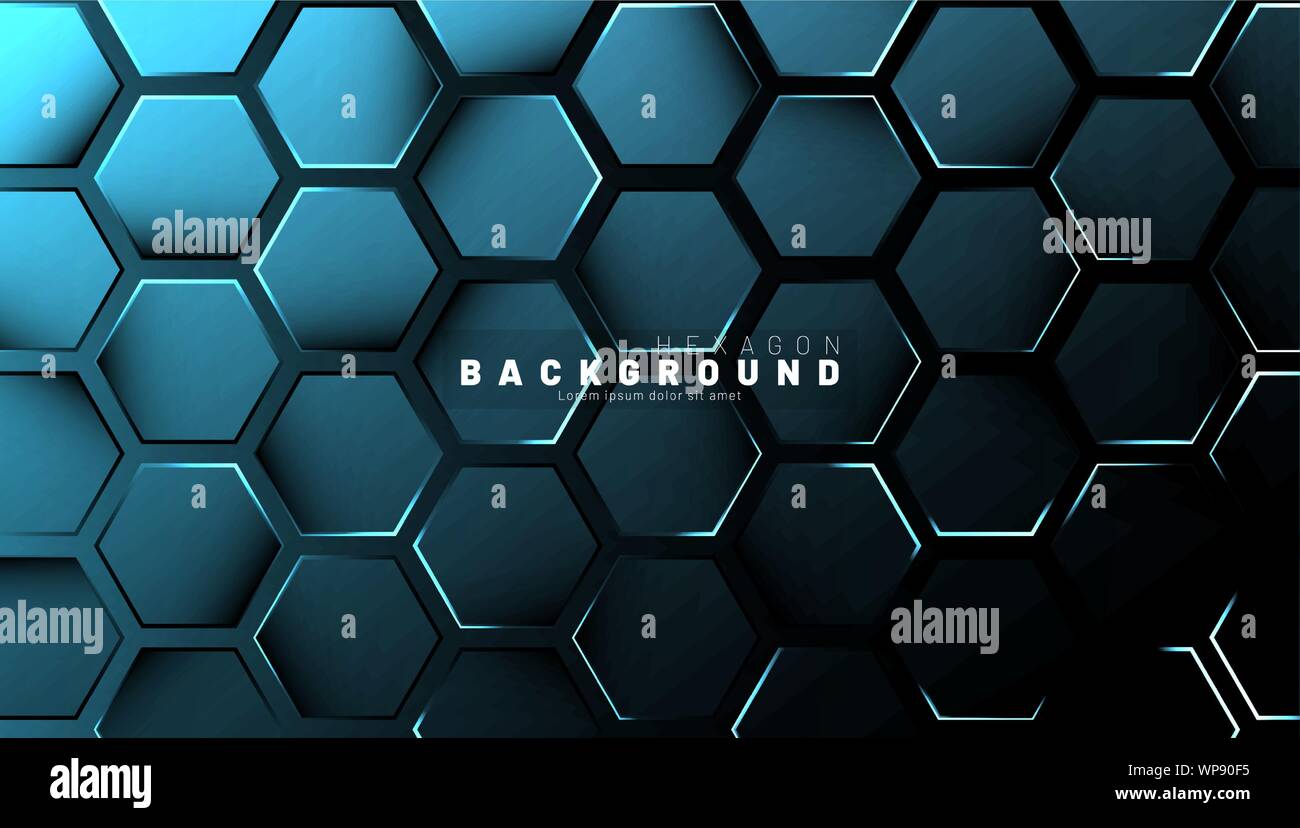 Abstract hexagon blue neon gradient pattern on a dark background ...