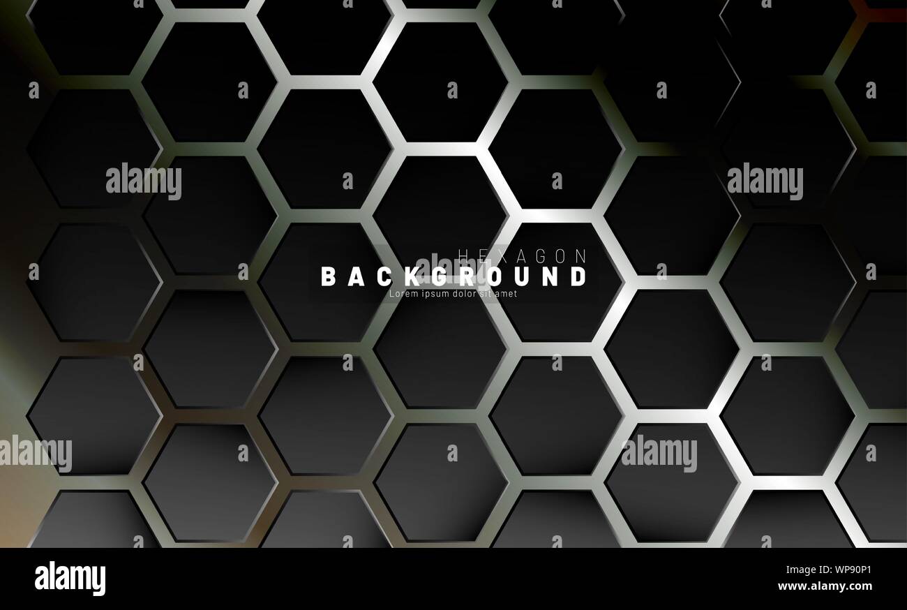 Abstract black hexagon pattern on a technology style of neon gradient background. Honeycomb ...
