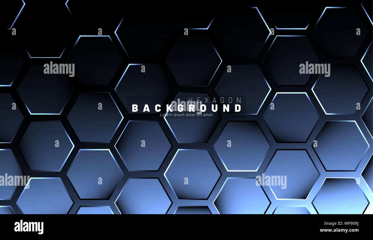 Abstract hexagon blue neon gradient pattern on a dark background ...