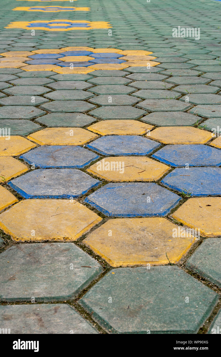 Hexagonal stone floor with mosaic Stock Photo - Alamy