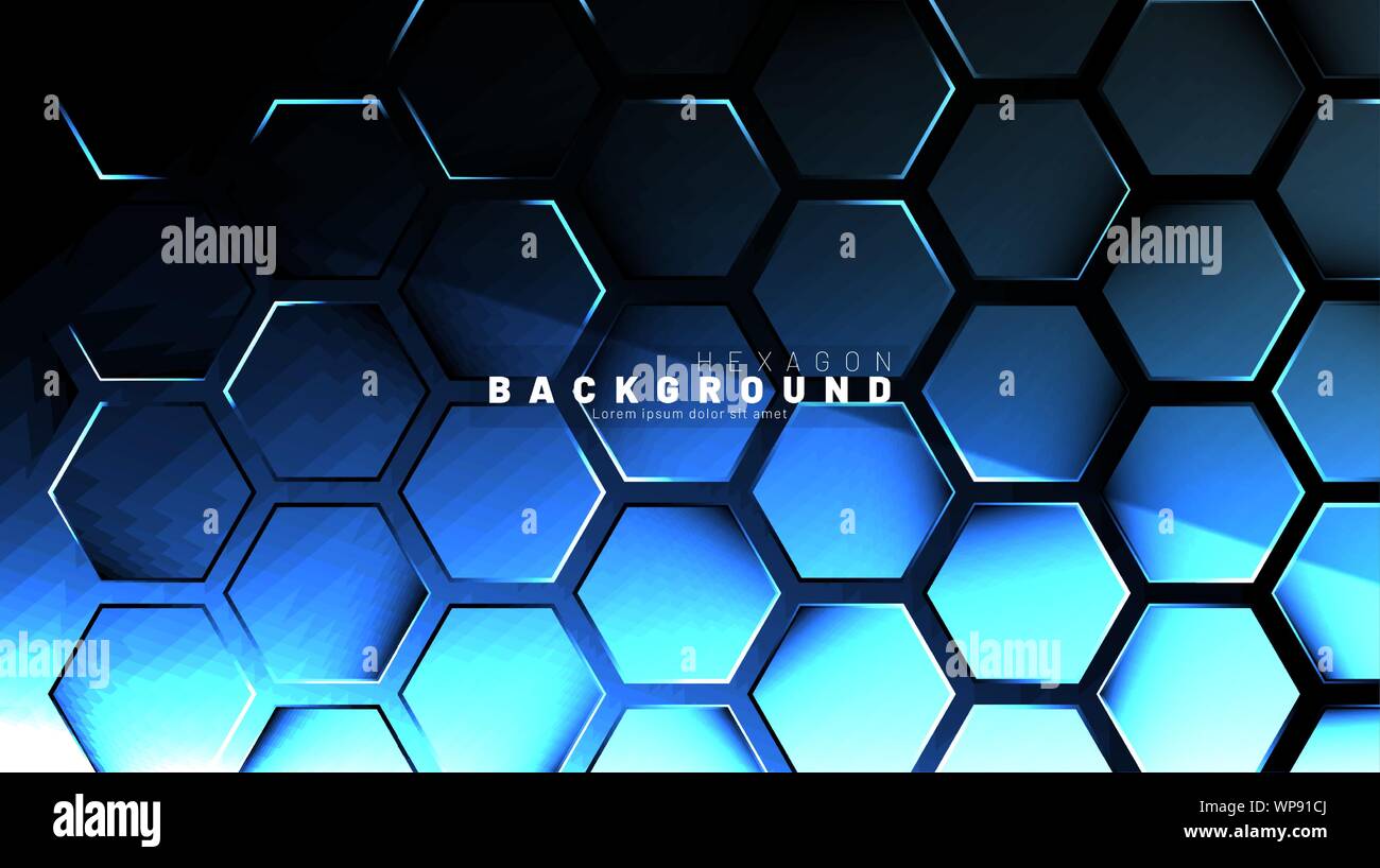 Abstract hexagon blue neon gradient pattern on a dark background ...