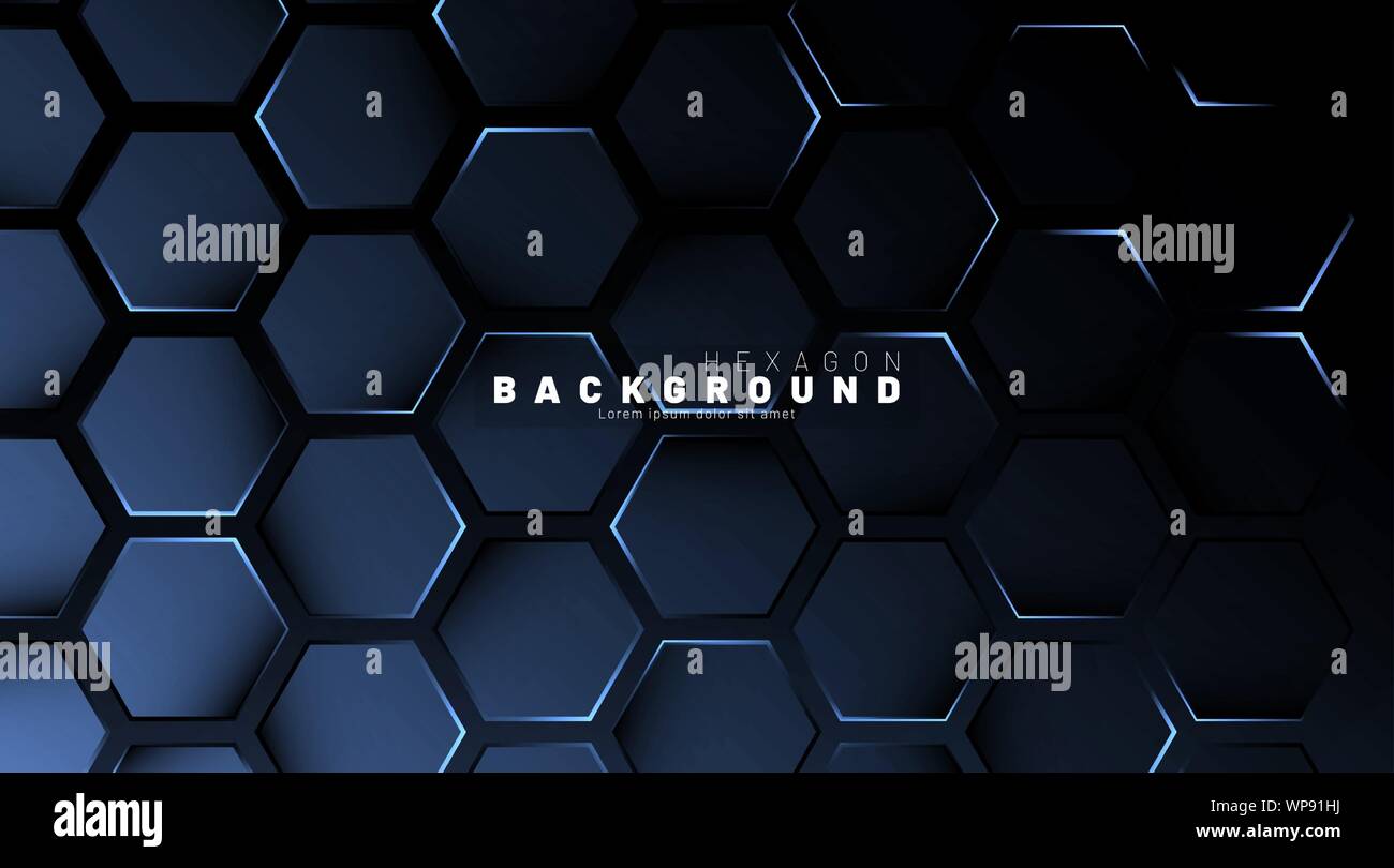 Abstract hexagon blue neon gradient pattern on a dark background ...