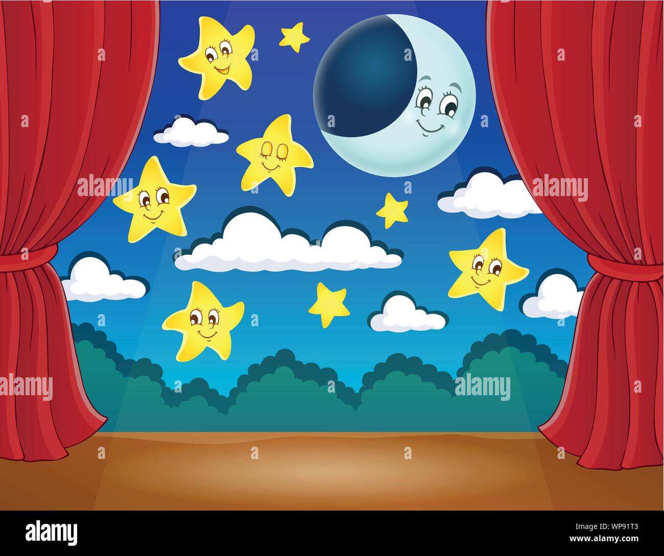 Stage with happy stars and moon Stock Vector Image & Art - Alamy
