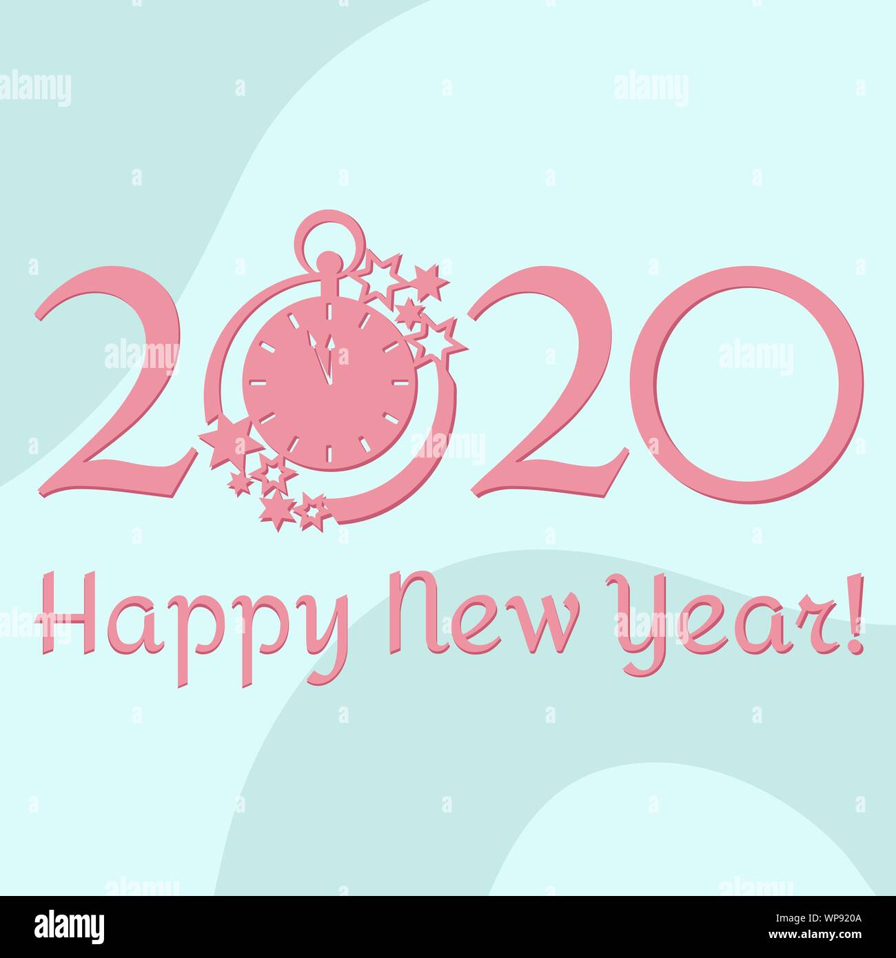 Happy new year. Vector illustration with 2020 year numbers, clock and ...