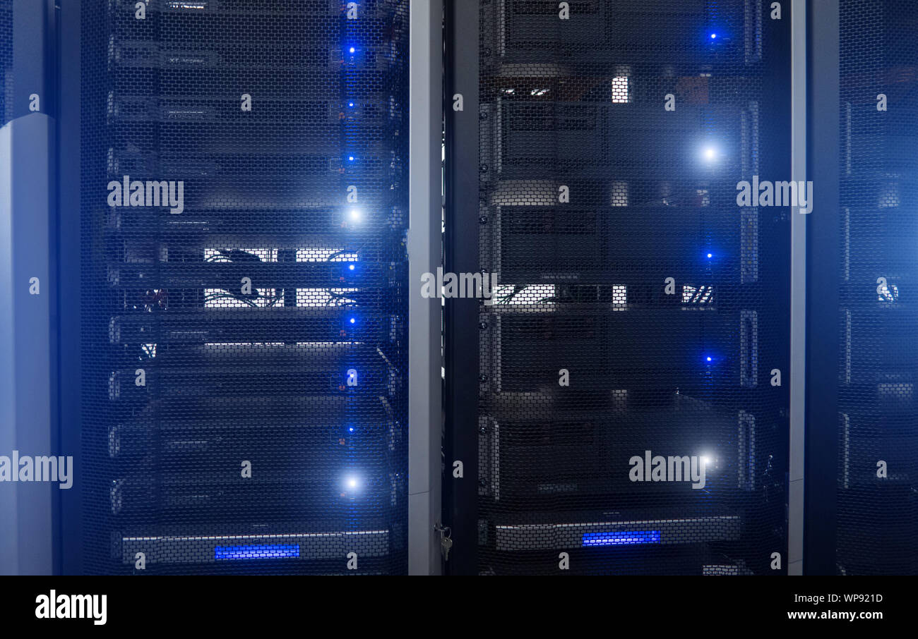 Blue server rack. Technology Concept Stock Photo - Alamy