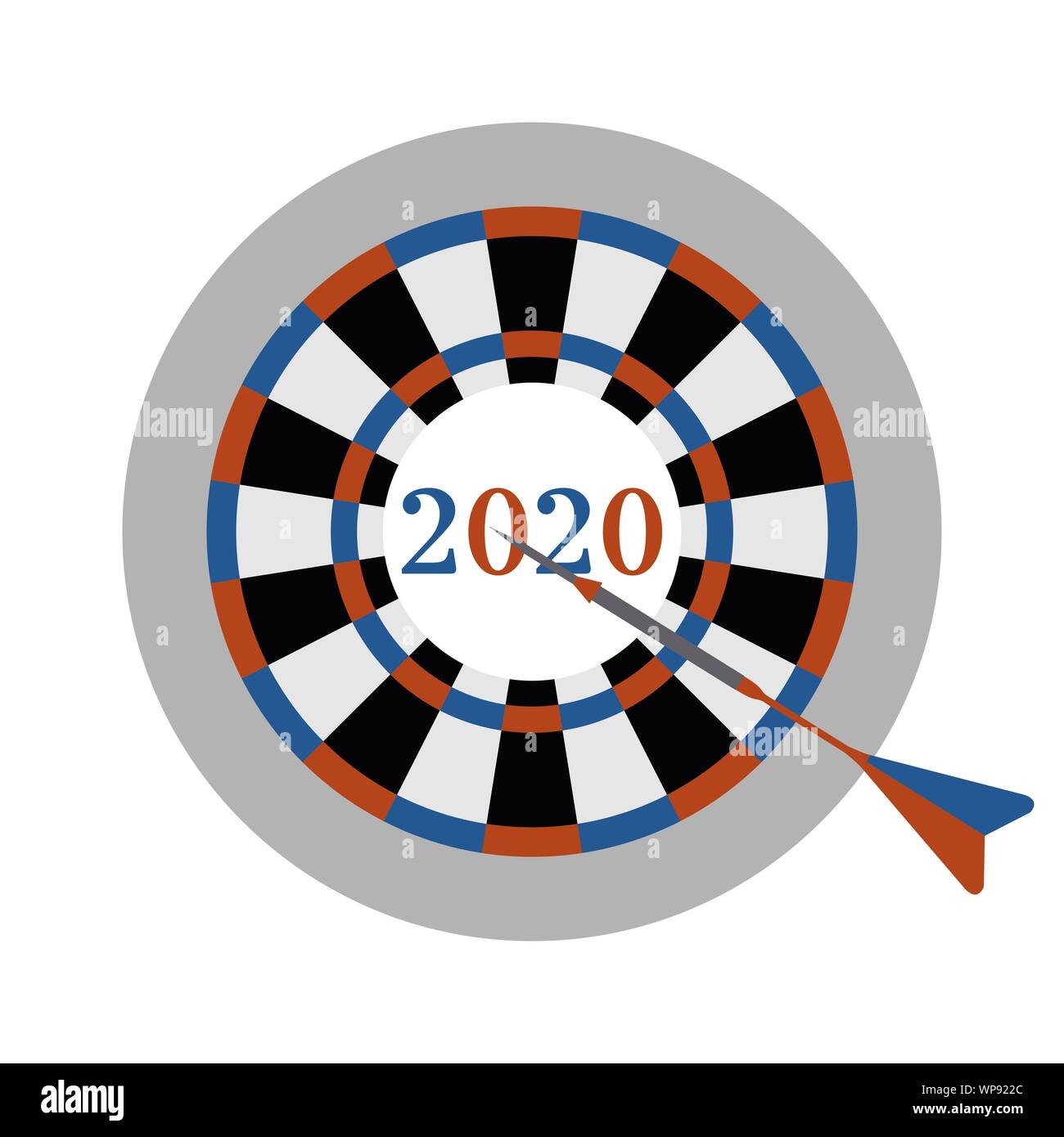 Vector illustration. 2020 target in the middle, dart hit the target ...